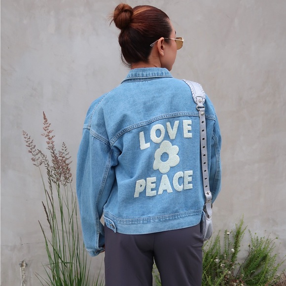 Sadie & Sage | Jackets & Coats | New Love Peace Denim Jacket | Poshmark